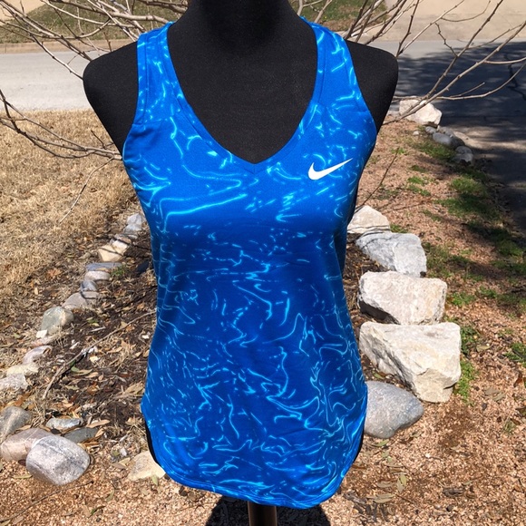 Nike | Tops | Nike Drifit Razorback Blue Water Wave Ladies Sports Top ...